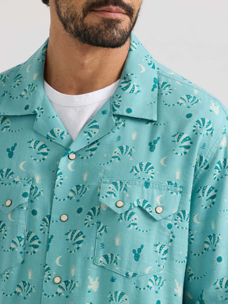 Wrangler Men's Coconut Cowboy Turquoise Print Short Sleeve Snap Wester ...