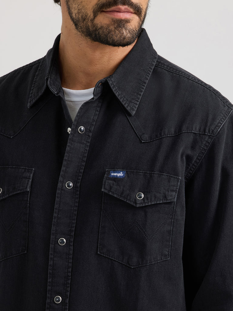 Wrangler Men's Black Classic Denim Snap Western Shirt – Pard's Western Shop