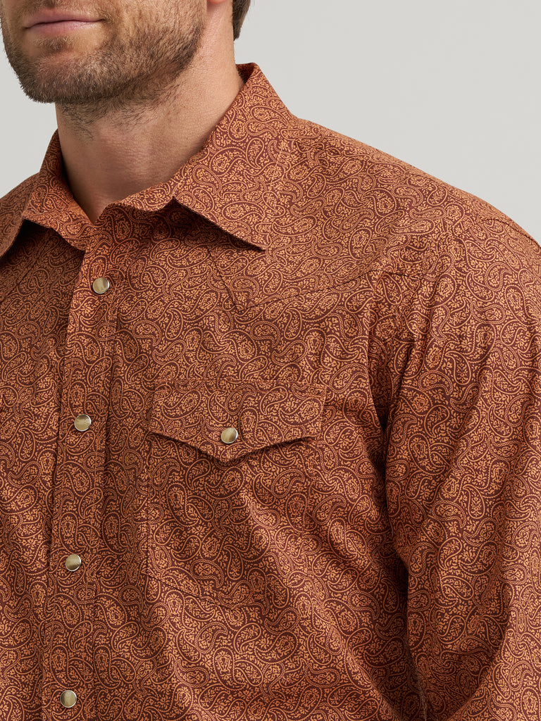 Wrangler Men's 20X Advanced Comfort Rustic Brown Paisley Print Western ...