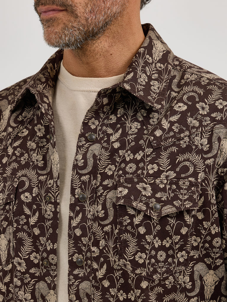 Wrangler Men's Retro Premium Brown Floral/Western Print Western Snap S ...