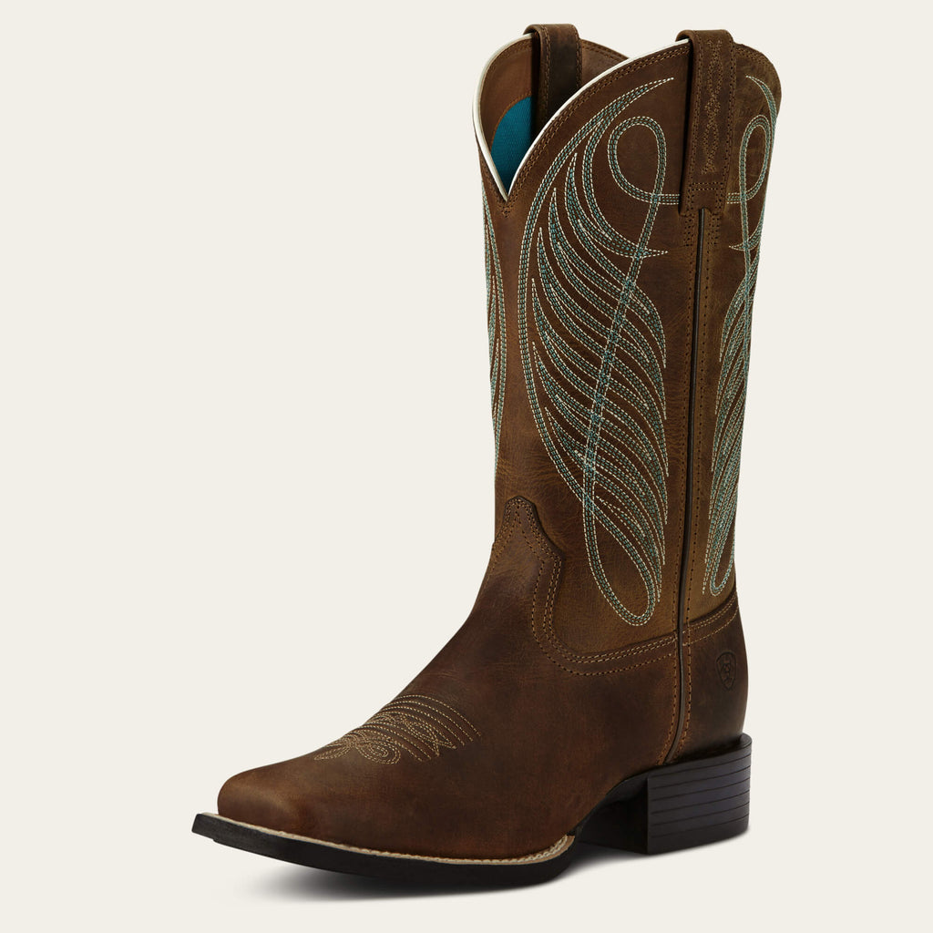 Ariat Ladies Powder Brown Round Up Broad Square Toe Western Boots ...