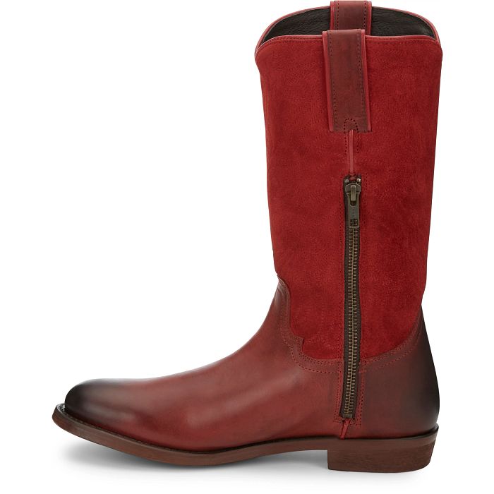 Justin Ladies Red Reba Anthem Round Toe 12" Roper Boots with Red Suede ...