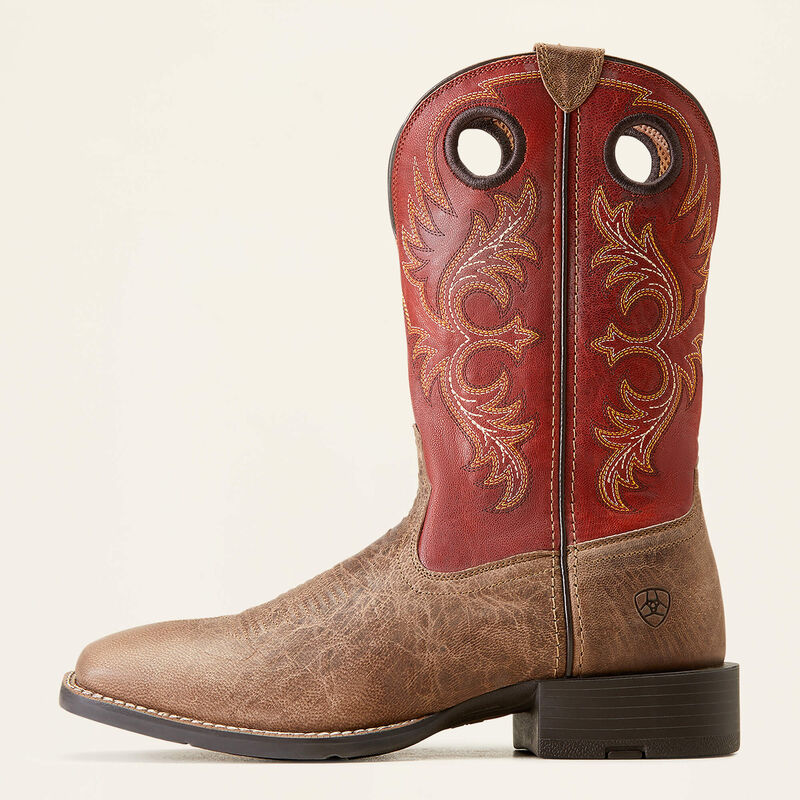Ariat Men's Tan Sport Rodeo Broad Square Toe Cowboy Boots with Red Top ...