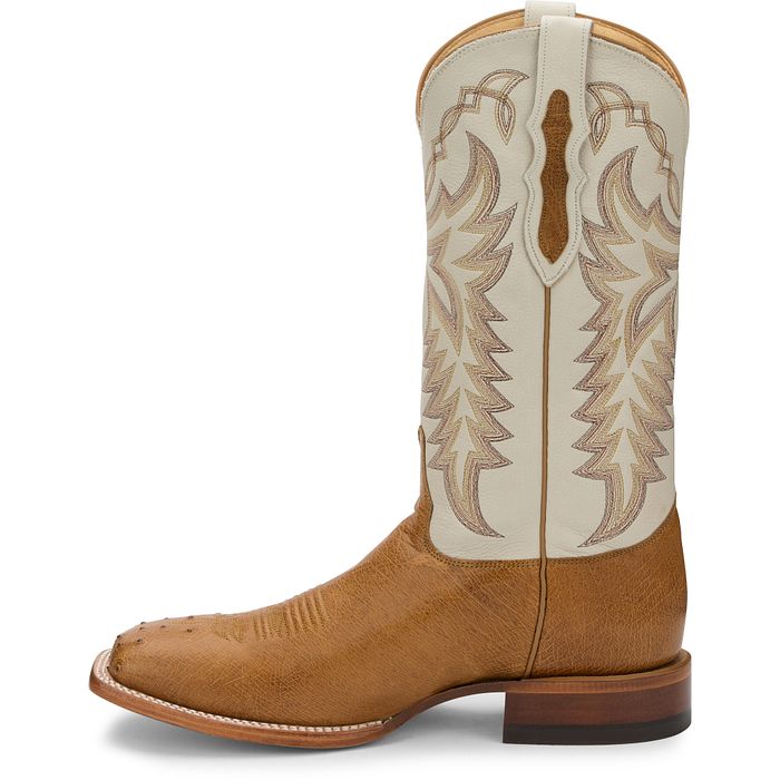 Justin Men's Pascoe Antique Saddle Smooth Ostrich Broad Square Toe Boo ...
