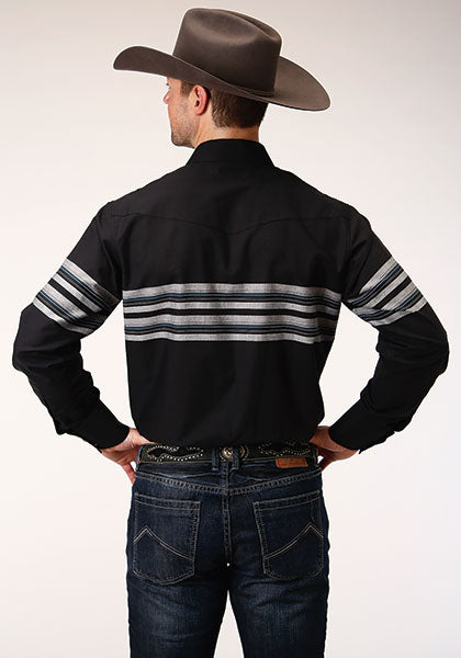 Roper Men's Black and Grey Border Stripe Snap Western Shirt – Pard's ...