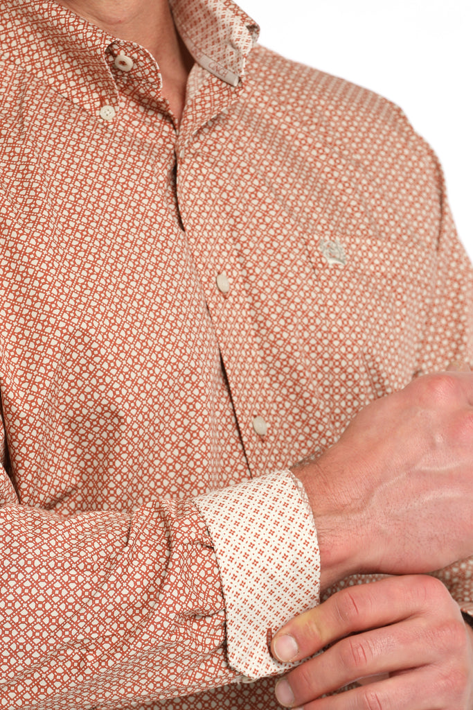 Cinch Orange Geometric Print Button-Down Shirt for Men – Pard's Western ...