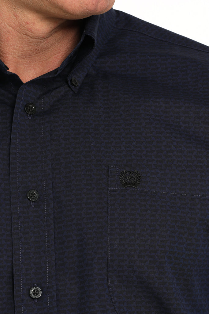 Cinch Navy with Black Cattle Print Button-Down Shirt for Men – Pard's ...