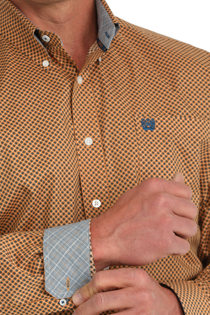 Cinch Men's Orange/Blue Geometric Print Button-Down Shirt – Pard's ...