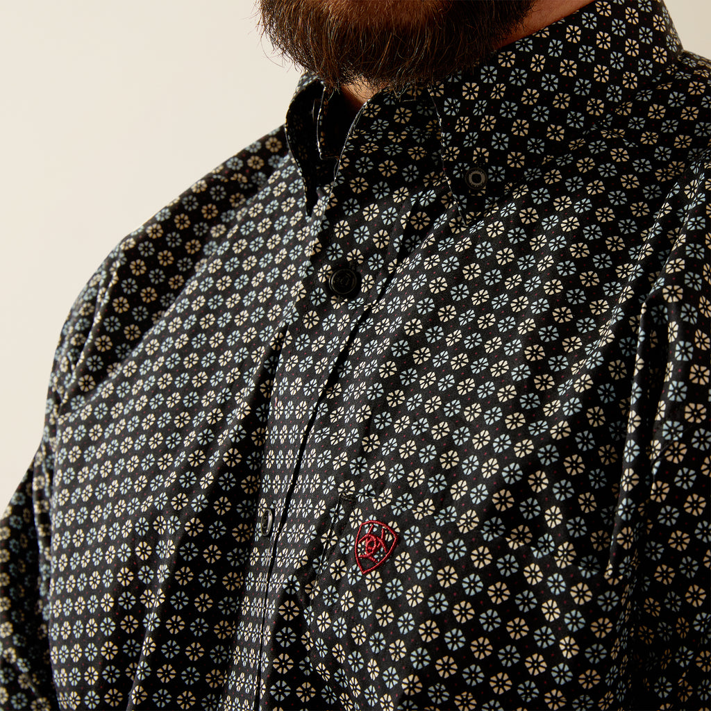 Ariat Men's Gustav Classic Fit Black Button-Down Shirt with Turquoise ...