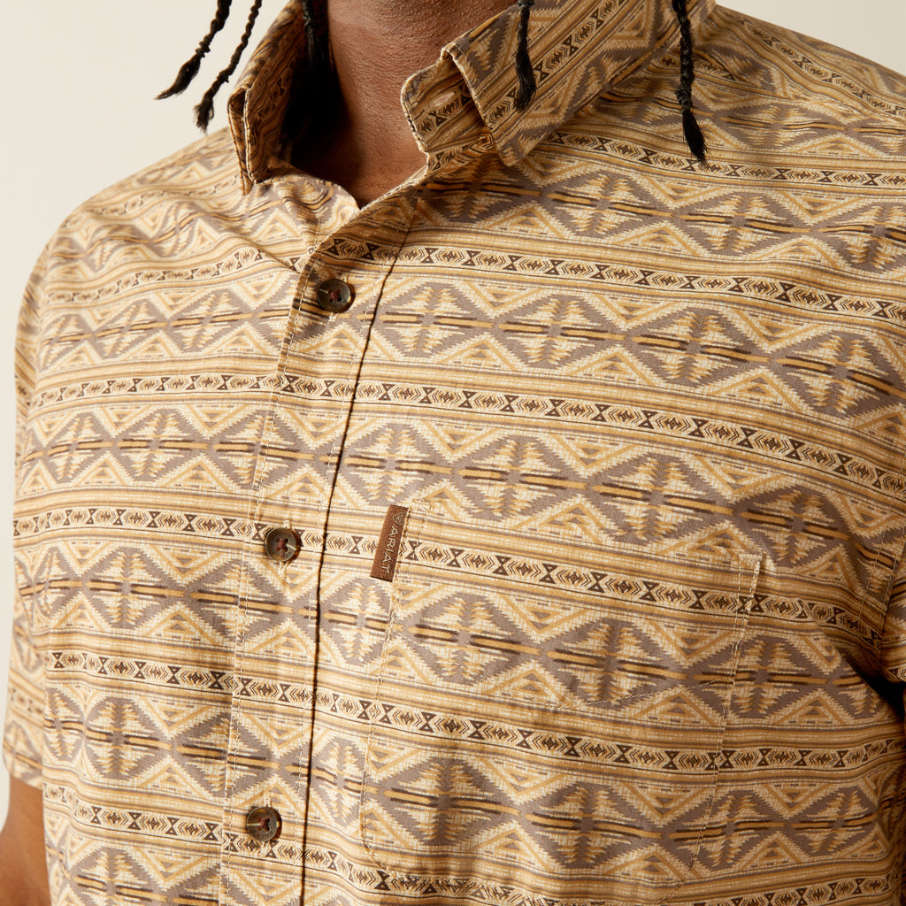Ariat Merritt Modern Fit Tan Aztec Print Button-Down Short Sleeve Shir ...