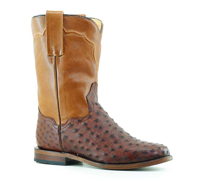 Stetson Brown Puncher Full Quill Ostrich Round Toe Roper Boots from Ro ...