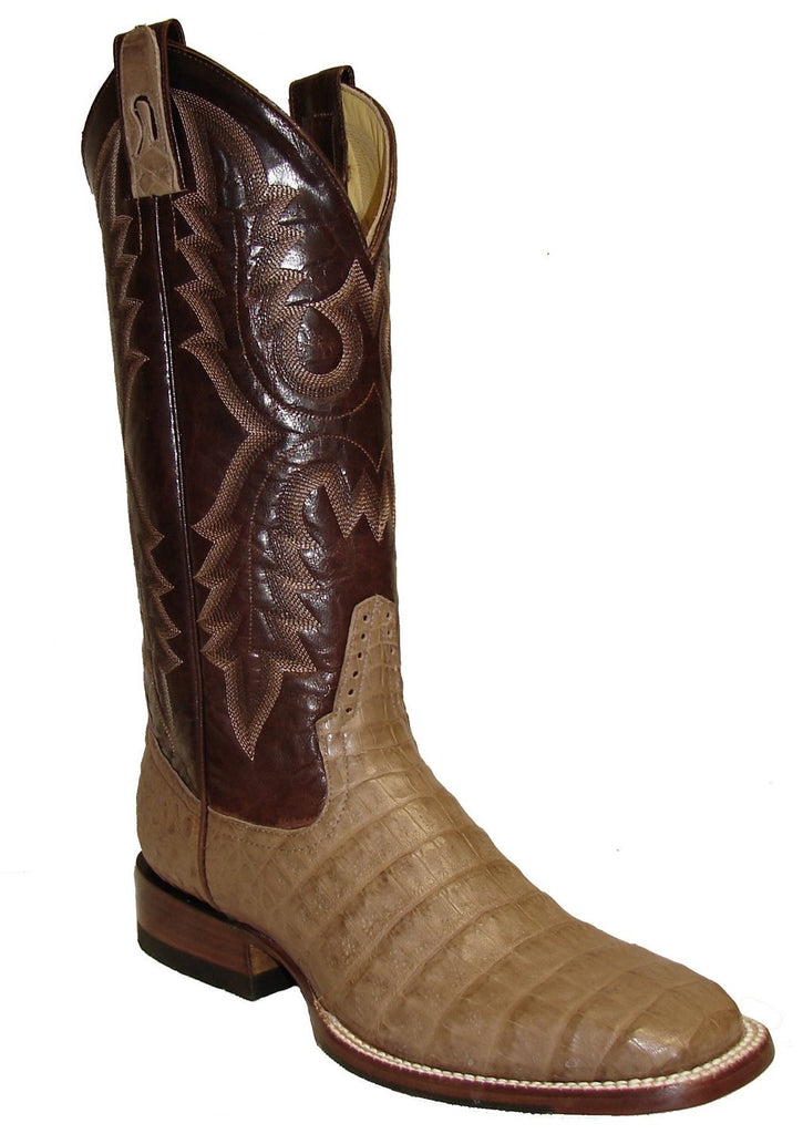 Rod Patrick Antique Brown Soft Caiman Belly Broad Square Toe Boots ...