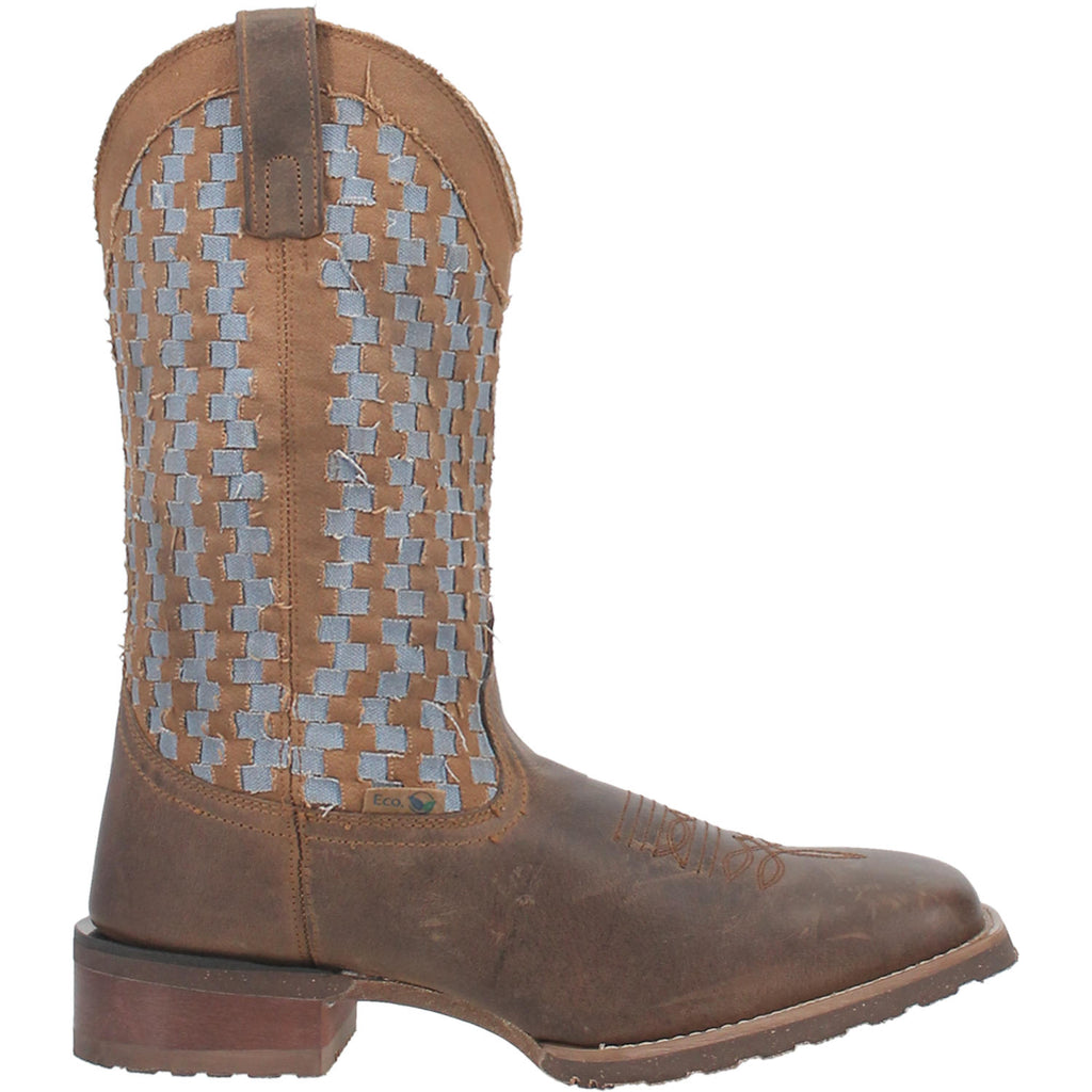 Men's Laredo Tan Ned Broad Square Toe Boots with Basket Weave Tops ...